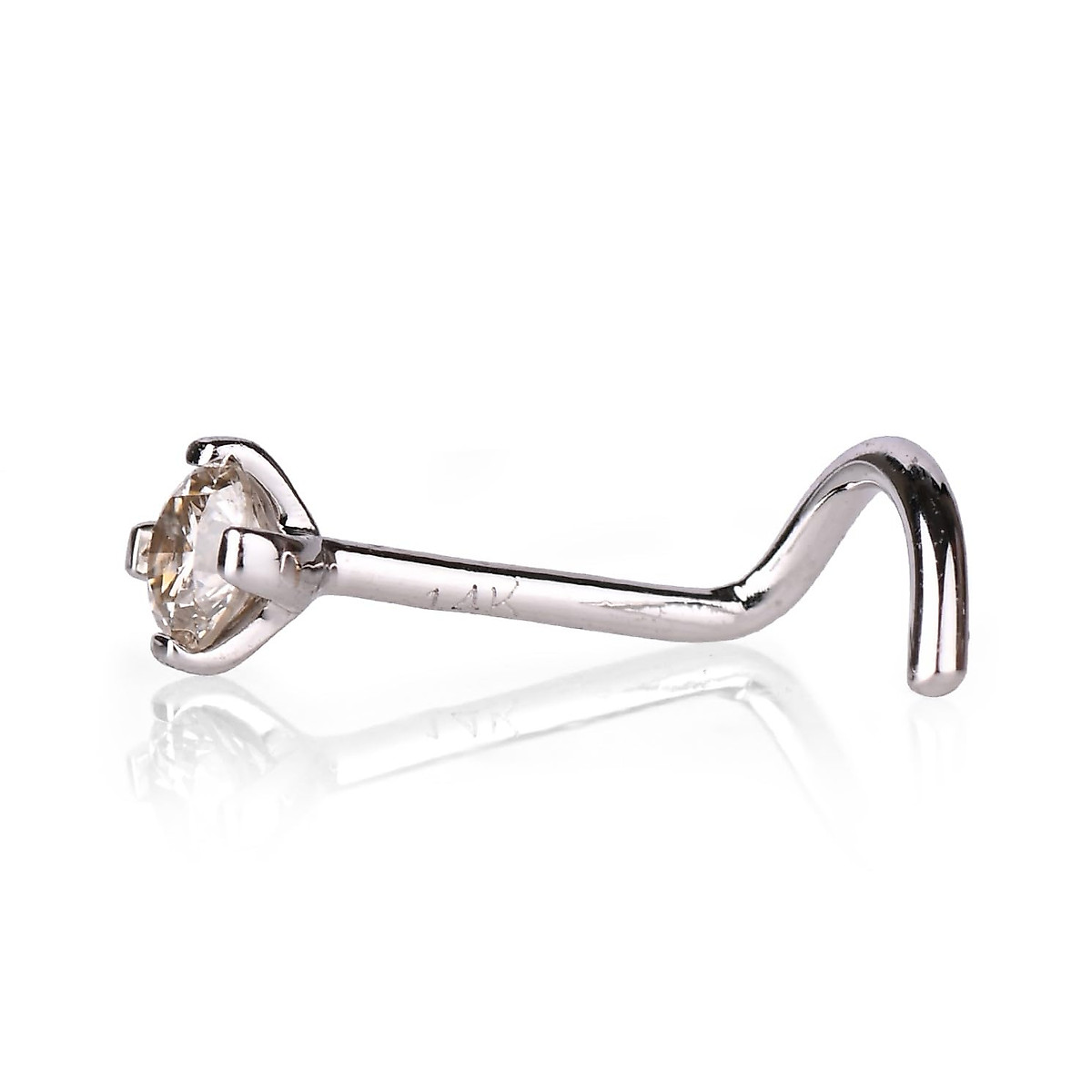 Demira Jewels 14K White Gold Diamond Nose Stud - Twist Screw Design, 21 Gauge, HI Color, Sizes 0.02 to 1/6 ct.