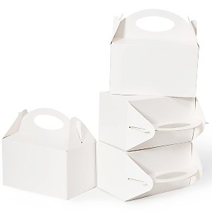 Shallive 25 Pcs Small Party Treat Boxes, 6 Inch Candy Cookie Goodie Gift Bags Gable Box for Kids Birthday Party, White