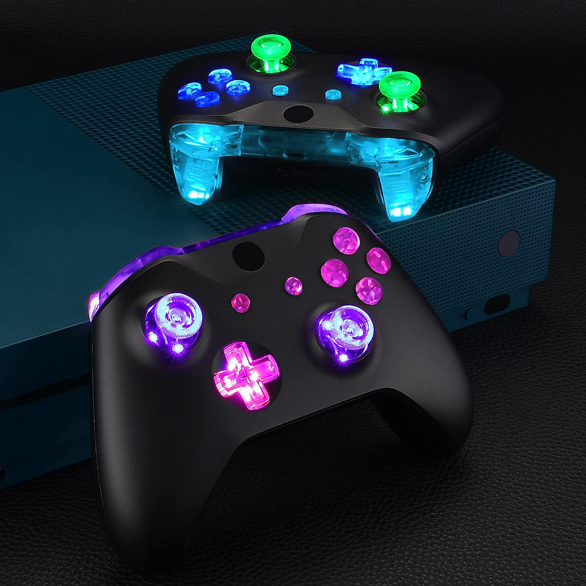 eXtremeRate Multi-Colors Luminated Bumpers Triggers Dpad Thumbsticks Start Back ABXY Action Buttons, DTFS (DTF 2.0) LED Kit for Xbox One S & X Controller (Model 1708) - Controller NOT Included