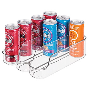 mDesign Small Plastic Kitchen Storage Organizer Divided Bin for Tall Skinny Soda/Pop Cans - 3 Compartments for Kitchen, Pantry, Refrigerator - Clear