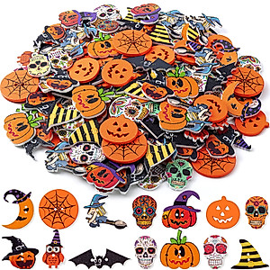 Halloween Buttons for Crafts - 200 Pcs Halloween Pumpkin Skull Witch Bat Shaped Wooden Fall Buttons for Crafts Sewing Clothes Accessories Scrapbooking DIY Halloween Decorative Embellishments 1 in