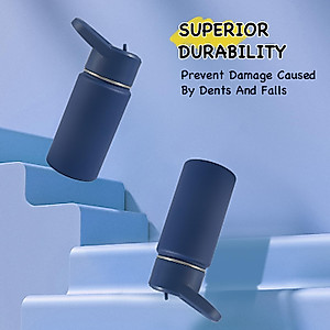 Fijinhom 12oz Kids Water Bottle for School Boys&Girls, Leak-Proof Toddler Water Bottle, Stainless Steel Vacuum Insulated Bottle with Straws Lids, Navy blue