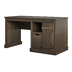 Knox County Single Pedestal Computer Desk, Brown Oak Brown Oak