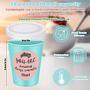 FoldTier 12 Sets 8oz Mini Ice Cream Containers with Silicone Lids Homemade Ice Cream Portion Control Containers and Weight Loss Motivation Single Serving Mini Freezer Cups for Homemade