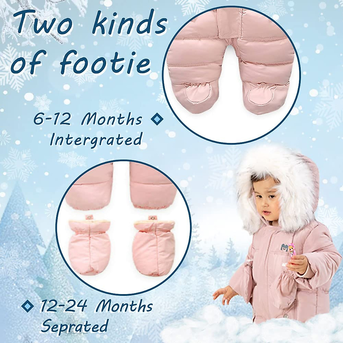XIFAMNIY Baby Girls and Boys Snowsuit Winter suits Jumpsuit Outwear Hooded Footie Snow suits