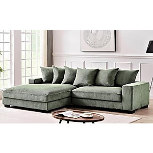 US Pride Furniture Oversized L Shaped Couch with Right Facing Chaise, 102.4-Inch Two-Piece Sectional Sofas for Living Room, Designed with Corduroy Fabric, 3, Dark_Green