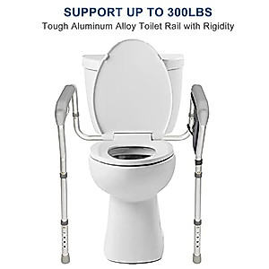 Toilet Safety Rails for Elderly, HEPO Handicap Toilet Frame with Handles and Storage Bag, Adjustable Height and Width for Bathroom Toilet Seat, Safety Assist Frame with Grab Bar for Senior Disabled