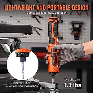 VEVOR Cordless Screwdriver, 4V 7Nm Electric Screwdriver Rechargeable Set with 11 Accessory Kit and Charging Cable, LED Light Dual Position Handle, Nut Drivers Magnetic Bit Holder Tool Kit Home Repair