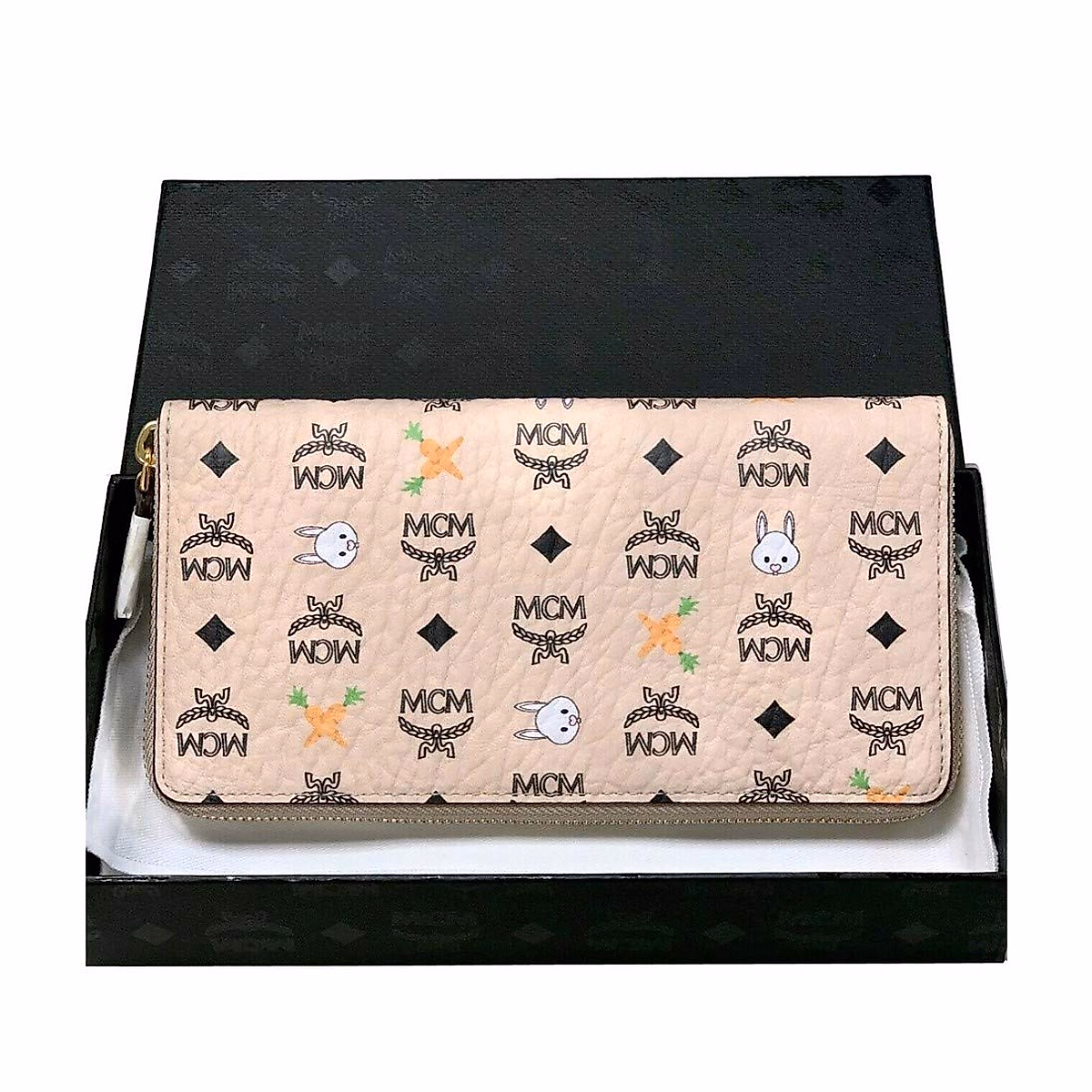 MCM Rabbit Zipped Wallet Large Beige One Size