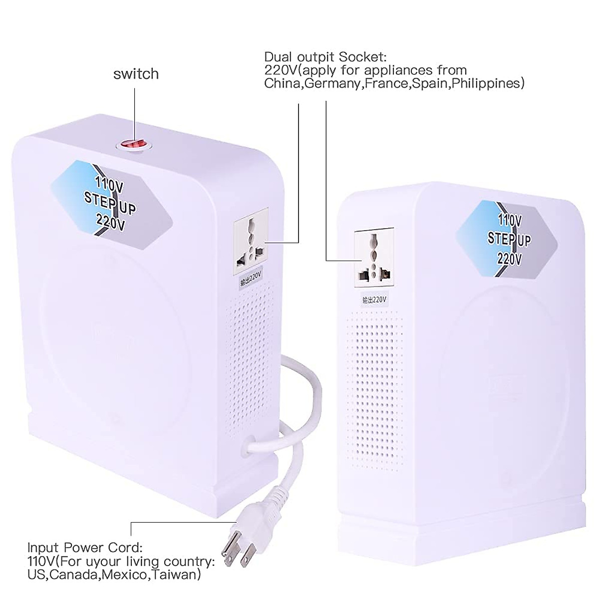 Step Up Transformer 110V/120V to 220v Watt Voltage Converter, Heavy-Duty Boost is Suitable for Eurasian Household appliances Power Conversion 2000W Used in The United States