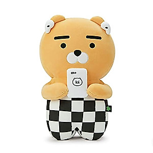KAKAO Official Merchandise-Checkerboard Pattern Flat Pillow Cushion_Ryan in Checkerboard Pattern Pants and Choonsik in Half Black (Ryan 15.7 inch)