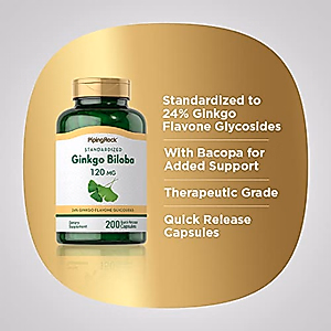 Piping Rock Ginkgo Biloba 120mg | 200 Capsules | Standardized Extract Supplement | Non-GMO, Gluten Free