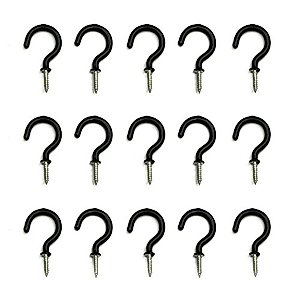 Aoyoho 60Pcs 1-1/4 Inch Vinyl Coated Screw-in Ceiling Hooks Cup Hooks Light Hooks(Black)