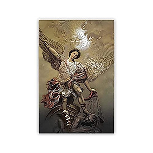 St. Michael The Archangel Poster Artwork Stretched and Framed Giclee Print Painting Canvas Wall Art Living Room Posters Bedroom Painting for Home Decor Ready to Hang (16x24inch)