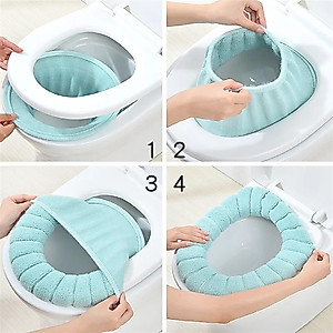 Fyrwqm Bathroom Toilet Seat with Handle Closestool Washable Soft Winter Warmer Mat Pad Cushion O-Shape Toilet seat Bidet Covers (Size : Green)