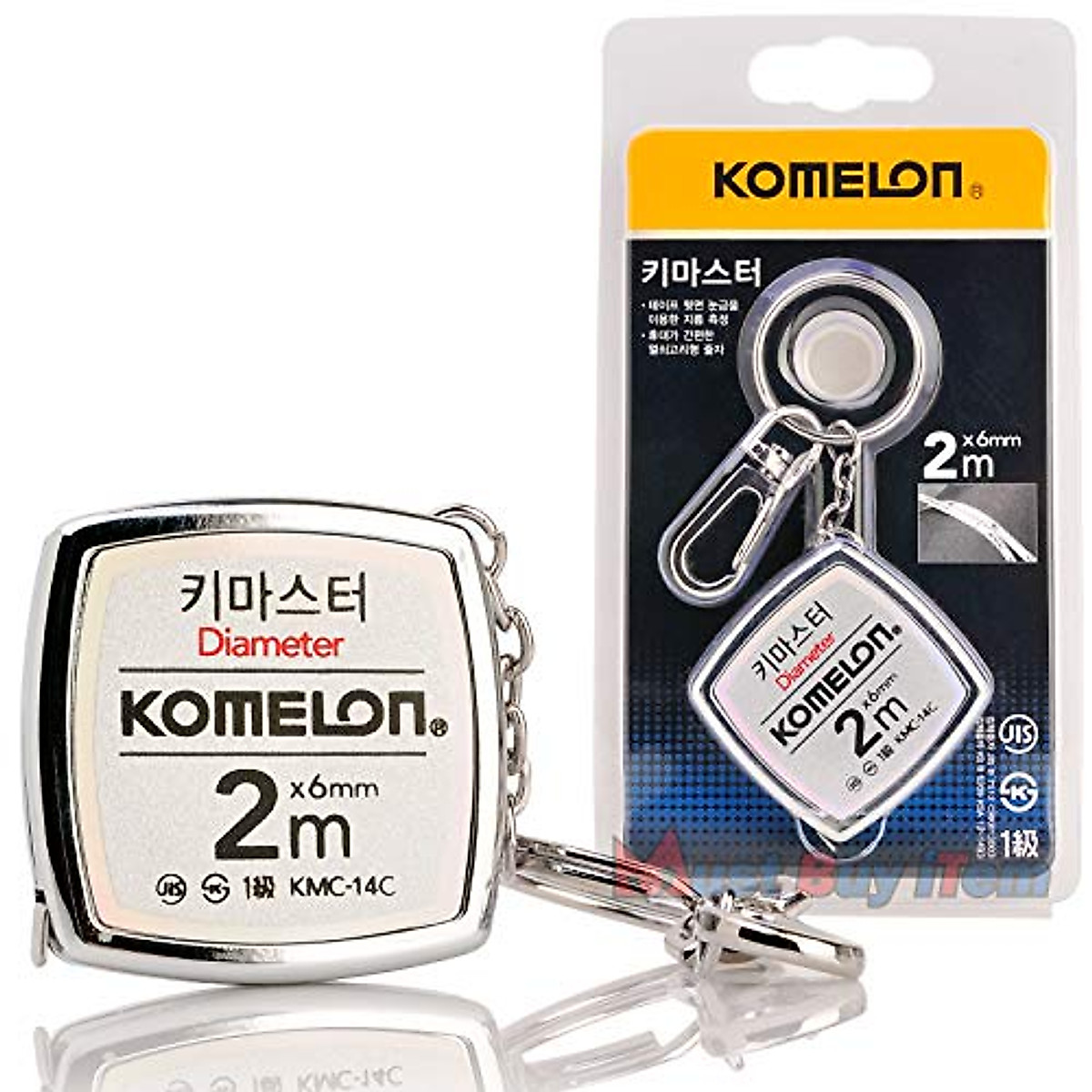 Komelon KMC-14C Keymaster Metric Tape Measure 2-Meter/Diameter Keychain Pocket Mini Key Chain Ring Chrome Coated Measuring Tool with English Manual Included