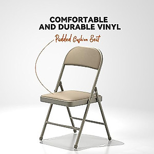 Nazhura 2 Pack Folding Chairs with Padded Cushion and Back, Khaki Metal Chairs with Comfortable Cushion and Durable Steel Frame for Home and Office, for Indoor and Outdoor Events (Kahki, 2 Pack)