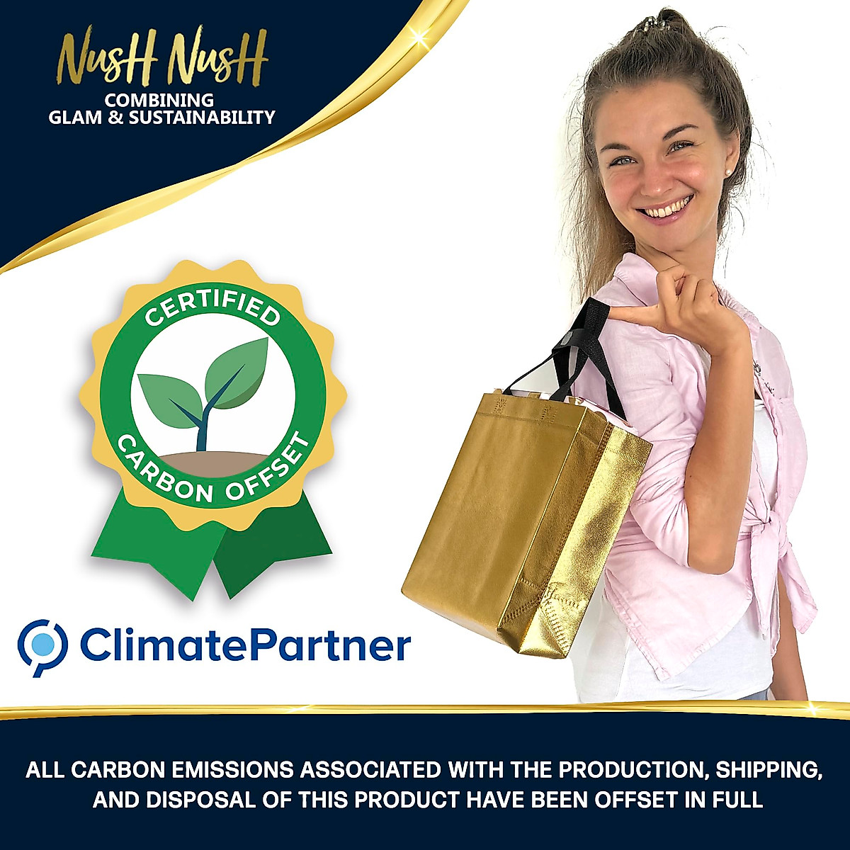 Nush Nush Gold Gift Bags Medium Size – Set of 12 Gold Reusable Gift Bags With Handles in Bulk - Bridesmaids, Bachelorette, Birthday, Christmas Gift Bags, Goodie Bags, Party Favor Bags – 8Wx4Dx10H