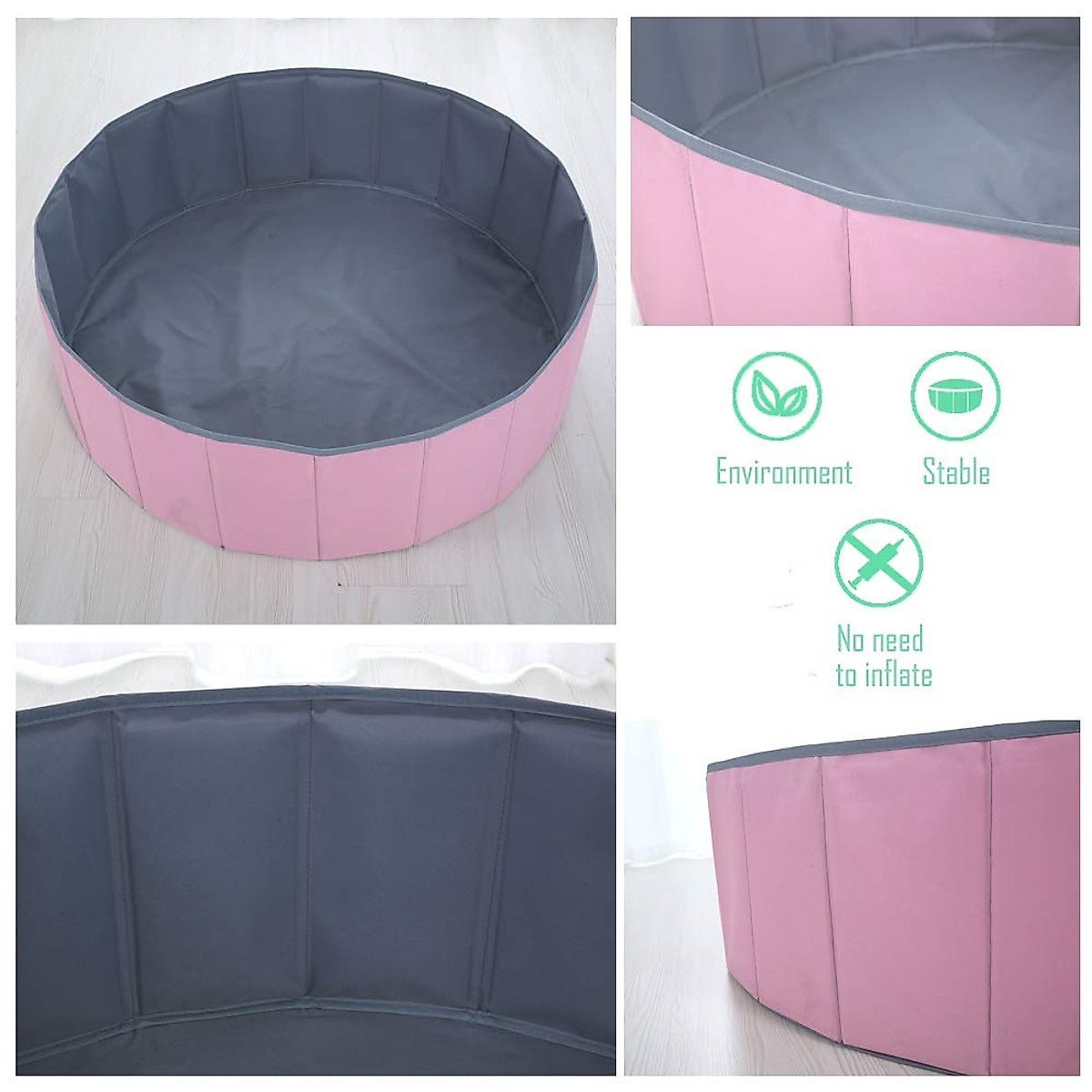 PlayMaty Ball Pits - Folding Portable Baby Kids Play Ball Pool Double Layer Oxford Cloth Not Need to Inflate Stable Ball Pool for Toddler (Balls Not Included) (Pink)