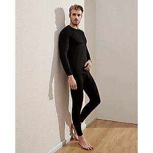 LAPASA Men's Thermal Underwear Set Soft Fleece Lined Long Johns Heavyweight Base Layer Top & Bottom Winter Thermoflux 300 Extra Warm M24 Medium Black