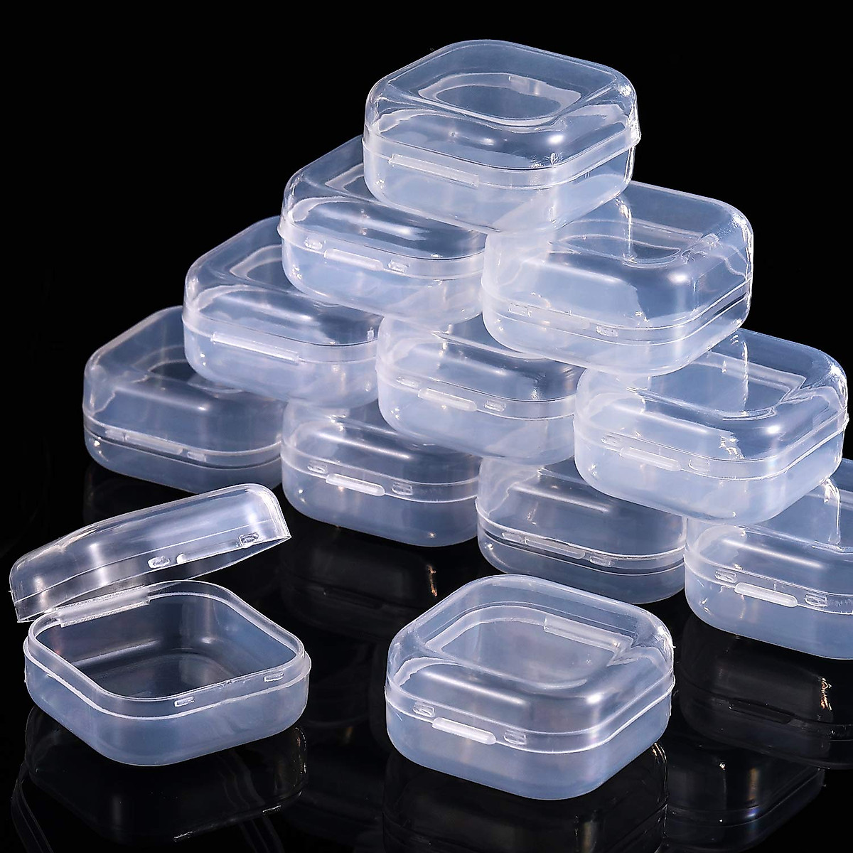 SATINIOR 12 Pack Clear Plastic Beads Storage Containers Box with Hinged Lid for Beads and More(1.37 x 1.37 x 0.7 Inch)