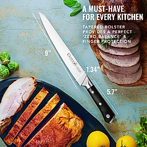 Cutluxe Meat Carving Knife – 9" Turkey Carving Knife – Razor Sharp & Full Tang – High Carbon German Steel – Ergonomic Handle Design – Artisan Series