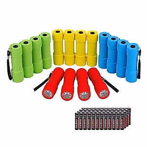 EverBrite 16-Pack Mini LED Flashlight Set - Assorted 4 Colors, 48 AAA Batteries Included, for Hurricane Supplies Party Favors, Kids Gift, Camping, Hiking etc