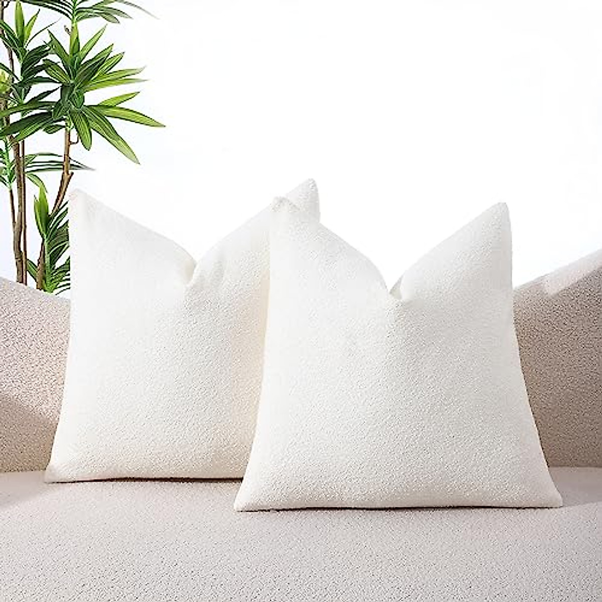 WOKANI White Textured Boucle Throw Pillow Covers 20x20 Decorative Accent Decorations Neutral Cushion Cases Home Decor Square for Couch Living Room Bedroom Sofa,Set of 2 Cream Ivory