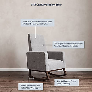 BELLEZE Modern Rocking Chair, Nursery Glider Rocker with Comfortable Padded Seat Solid Wood Base, Fabric Upholstery Arm Chair for Living Room Bedroom Baby Room - Felix (Gray)