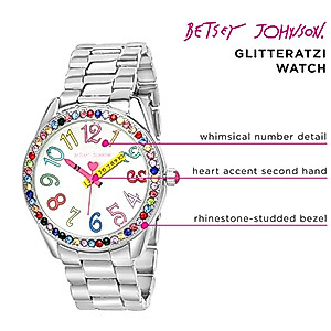 Betsey Johnson Women's Watch - Glitteratzi Wristwatch, 3 Hand Quartz Movement: BJW017PU, Size One Size, Multi Color Rhinestone