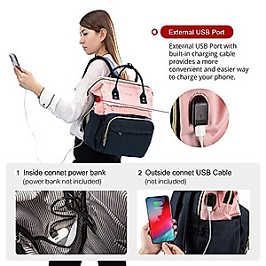 LOVEVOOK Travel Laptop Backpack for Women, 18-inch Large Capacity Outdoor Carry On Backpacks Purse, Business Computer Work Bags, Doctor Nurse Backpack with USB Port, Pink Navy