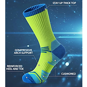 FNOVCO Women's Hiking Walking Running Crew Socks Thick Cushioned Athletic Compression Socks 5 Pairs (Multicolor 02, 8-10)