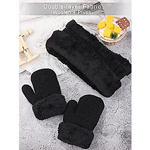 Cooraby 3 Pieces Toddler Winter Knitted Hat Scarf Gloves Set Knit Fleece Lined Thermal Set for Boys Girls, Black