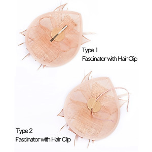 Z&X Wedding Fascinator Sinamay Headband Tea Party Hats for Women Flower Feather Derby Pillbox Hat Clips Peach Pink