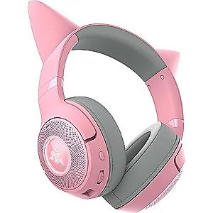 Razer Kraken Kitty V2 BT Wireless RGB Headset: Chroma RGB Kitty Ears & Earcups - Bluetooth 5.2-40 mm Drivers - Noise-Cancelling Mics - Lightweight - 40 Hr Battery w/Type C Charging - Quartz Pink