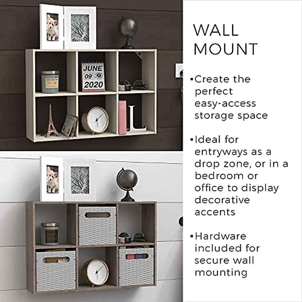 ClosetMaid 5430 Mini 6-Cube Desktop or Wall Mount Organizer, Bleached Walnut