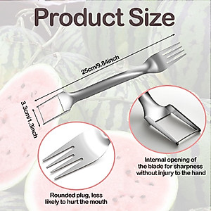 Aphrordity 2 Pcs Watermelon Fork Slicer Cutter, Stainless Steel Watermelon Slicer Cutter 2-In-1 Summer Watermelon Fruit Cutting Fork, for Home Party Camping Kitchen Gadget