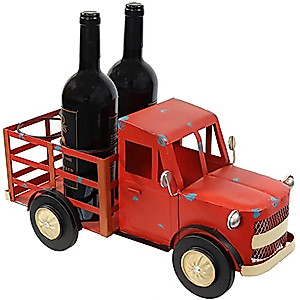 Sunnydaze Rustic Red Truck Sheet Iron Countertop Wine Rack - Holder Stores 4 Wine or Liquor Bottles
