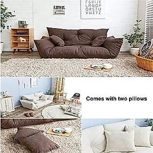 JHKZUDG Multi-Functional 5-Position Foldable Lazy Sofa Sleeper Bed,Adjustable Floor Sofa Couch with 2 Pillows, Cotton Linen Floor Seating Sofa, for Reading Gaming,Purple