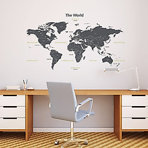 DECOWALL DL2-1509G Large Modern Grey World Map Kids Wall Stickers (46x27 inch) Wall Decals Peel and Stick Removable Wall Stickers for Kids Nursery Bedroom Living Room Decor