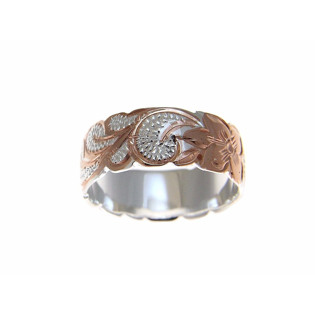 Arthur's Jewelry 925 Sterling silver Hawaiian queen scroll pink rose gold plated 2 tone cut out edge ring size 5.5