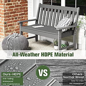 Tangkula 2-Person Outdoor Garden Park Bench, All-Weather HDPE Patio Loveseat Chair with Cozy Backrest, Ergonomic Loveseat Bench for Backyard, Poolside, Front Porch, 705 lbs Max Load