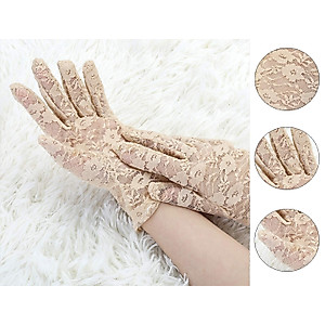 Allegra K Women's Floral 1920s Bridal Wedding Party Opera Full Finger Lace Gloves Short Beige
