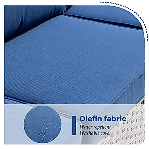 HOOOWOOO 10 Piece Patio Sectional Furniture Set with Swivel Rocking Chairs,Modern Wicker Outdoor Conversation Sofa Sets,Weather Resistant Modular L Shaped Outside Couch Set(Navy Blue)