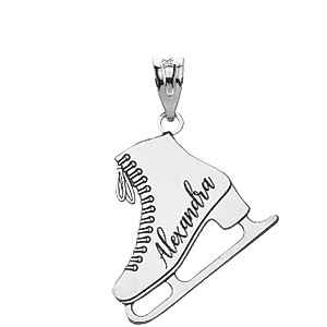 Personalized Name Sterling Silver Ice Skate Winter Sports Charm Figure Skating Pendant