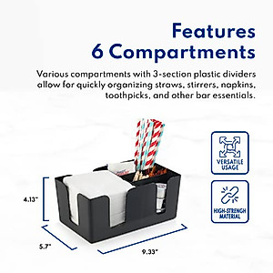 New Star Foodservice 48001 Plastic Bar Caddy Organizer with 6 Compartments, Black