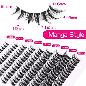 Zegaine Lash Extension Kit Manga Cluster Lashes CC Curl Individual Lashes Kit DIY at Home Natural Eyelash Extension False Eyelashes Kit with Applicator Tool and Lash Bond & Seal Glue 135 Pcs