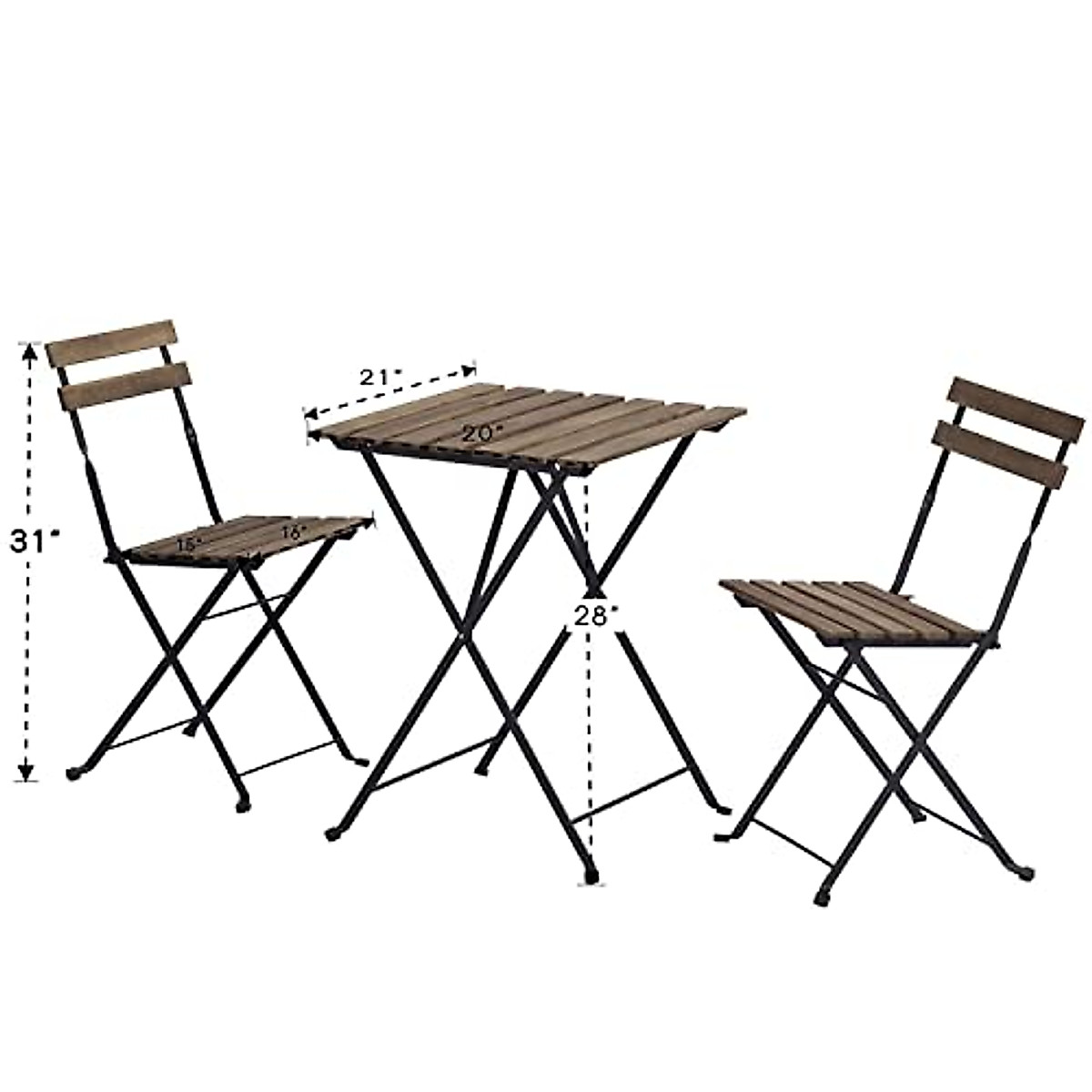 HOMPUS 3-Piece Patio Bistro Set Folding Table and Chairs, Wooden Weather Resistant Outdoor Furniture Sets, Metal Frame Patio Balcony Furniture Set, Acacia for Front Porch, Garden, Pool, Deck, Backyard