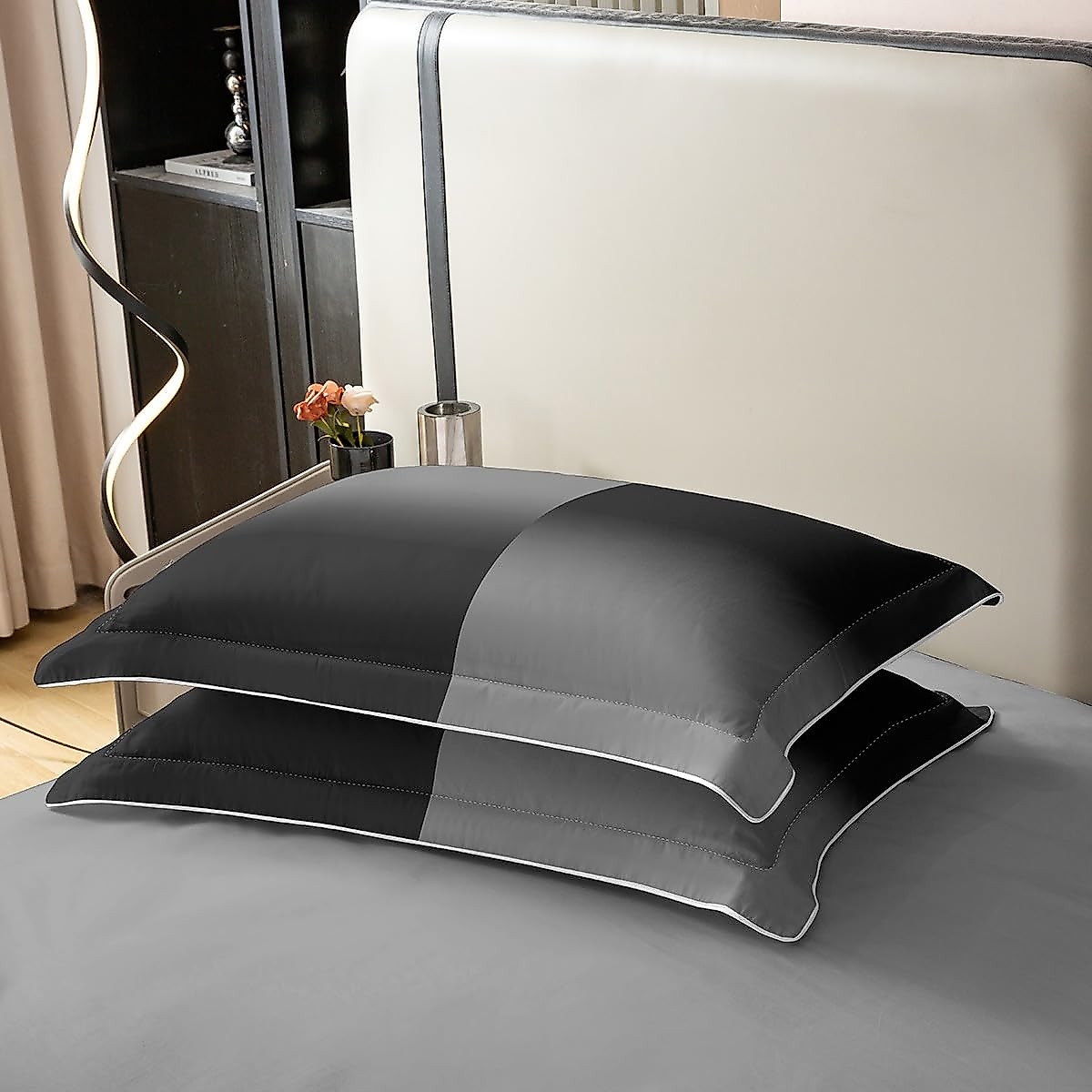 jejeloiu Grey Black Duvet Cover 100% Cotton King Size Geometric Bedding Set Modern Striped Art Comforter Cover Set Women Men Ultra Soft Decor Abstract Art Bedspread Cover Zipper