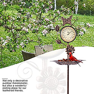 Outdoor Thermometer Decorative Butterfly Garden Stakes with Metal Bird Feeder for Lawn Yard Patio Decorations